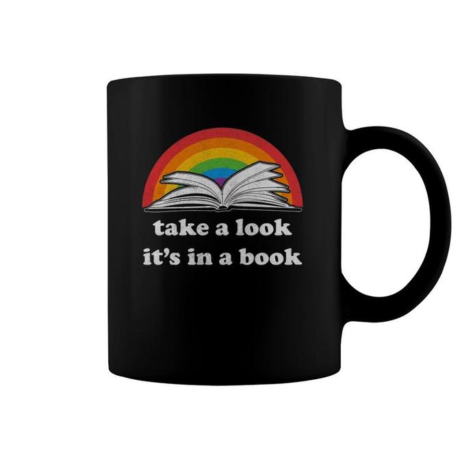 Take A Look It's In A Book Reading Book Vintage Rainbow Coffee Mug | Mazezy
