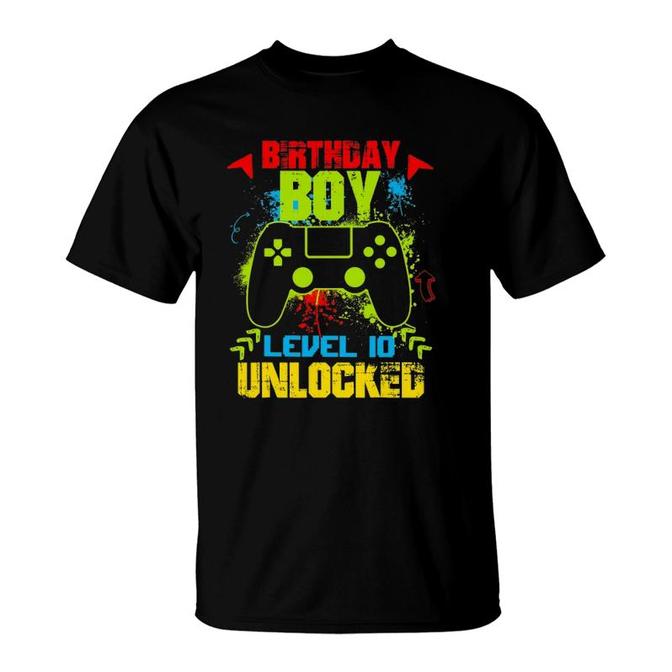 10 Year Old Gamer Gaming 10Th Birthday Level 10 Unlocked T-Shirt | Mazezy