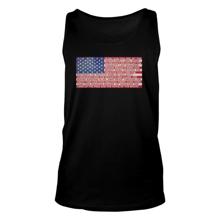 Us Flag With The National Anthem, 'The Star-Spangled Banner' Tank Top ...