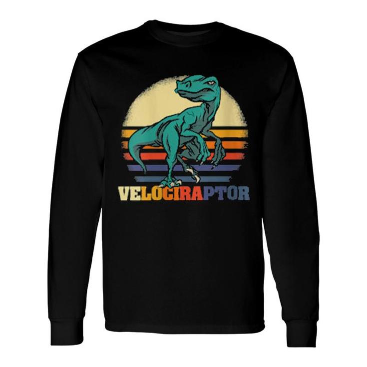Velociraptor Retro Dinosaur Species Long Sleeve T-Shirt | Mazezy
