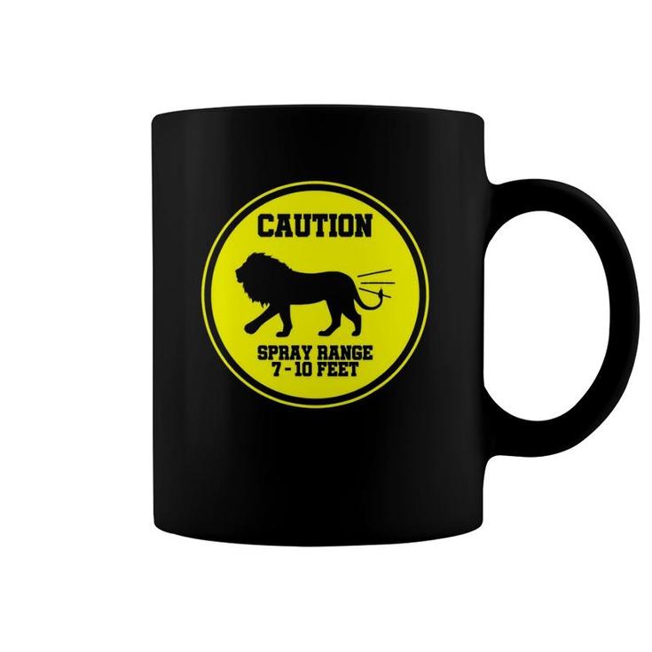Farting Lion Caution Spray Area Warning Sign Coffee Mug | Mazezy