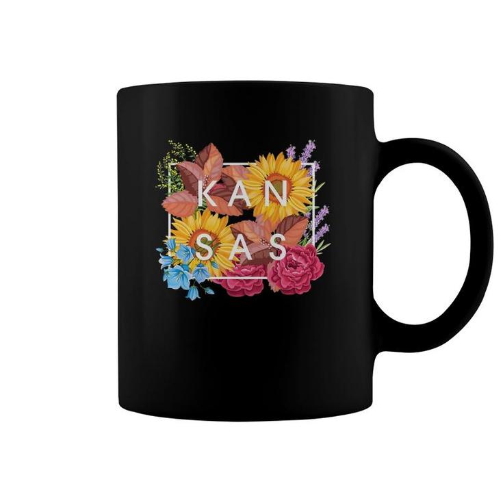 Flowers Of Kansas Word Art - Kansan State Pride Coffee Mug | Mazezy