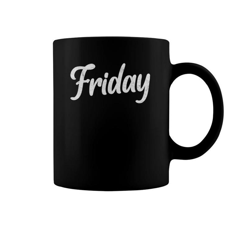 Friday Retro Distressed Fun Days Of The Week Weekend Coffee Mug | Mazezy