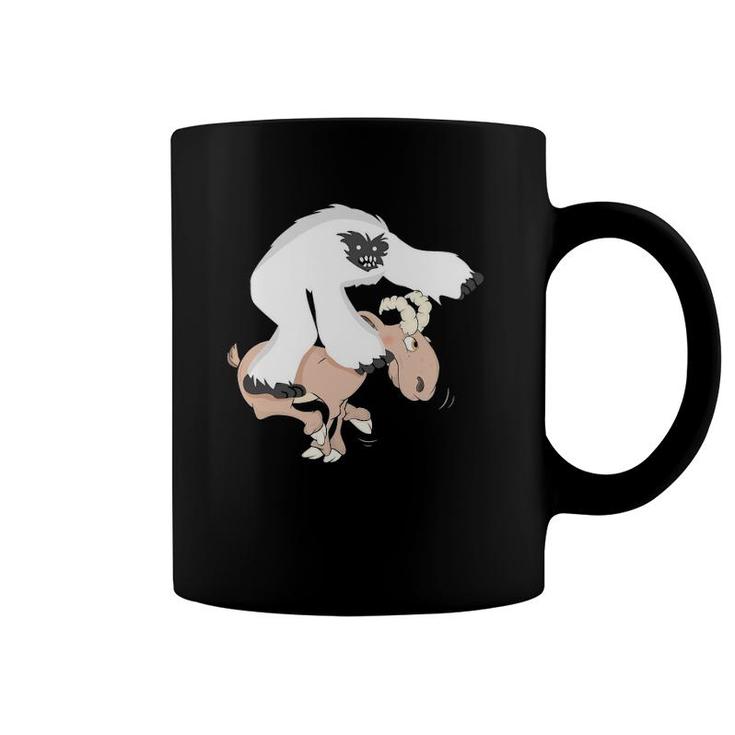 Funny Baby Yeti Riding Goat Bigfoot Play Junior Goat Coffee Mug | Mazezy