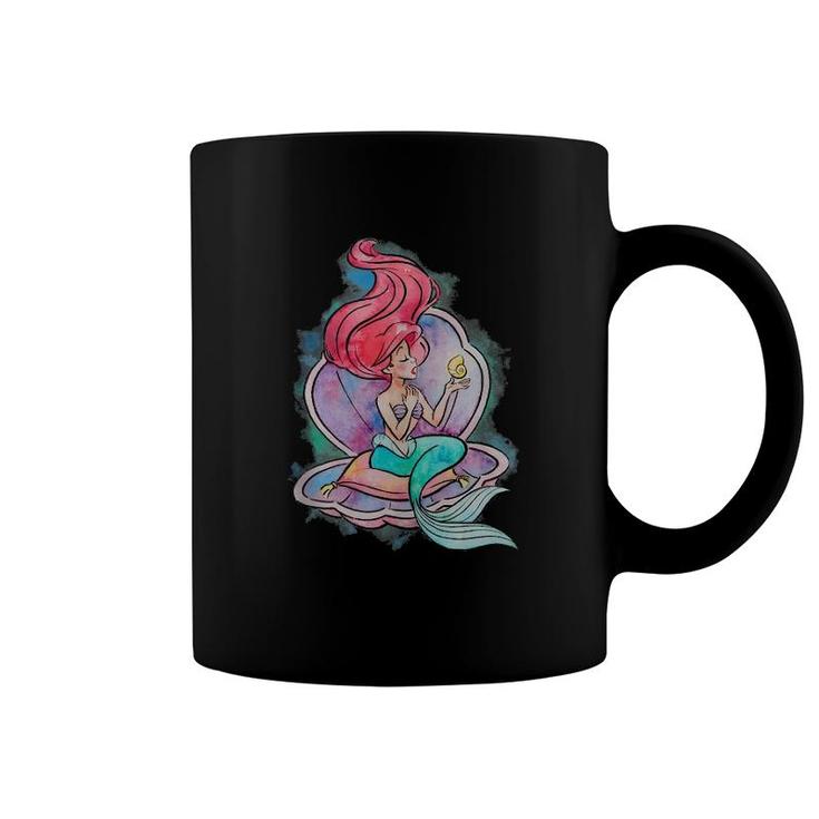 Little Mermaid Ariel Clam Shell Watercolor Portrait Coffee Mug | Mazezy