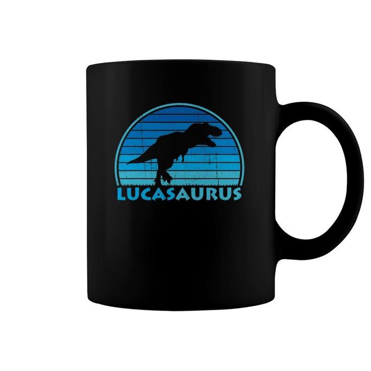 Lucas Saurus Dinosaurs Kids Name Gift Coffee Mug | Mazezy