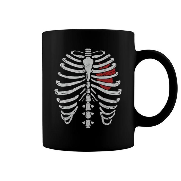 Skeleton Rib Cage Xray Halloween Heart Showing Black Outline Coffee Mug ...