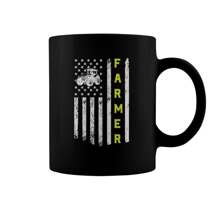 Tractor American Usa Flag Funny Farmer Rancher Farming Coffee Mug | Mazezy