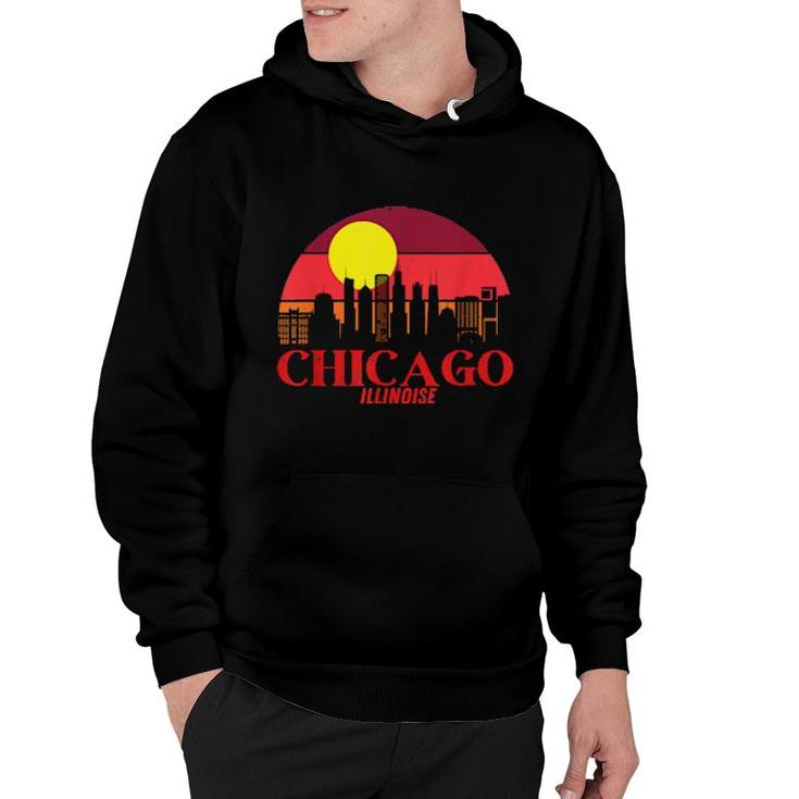 Chicago Flag Skyline Vintage Illinois Usa Souvenir Hoodie | Mazezy