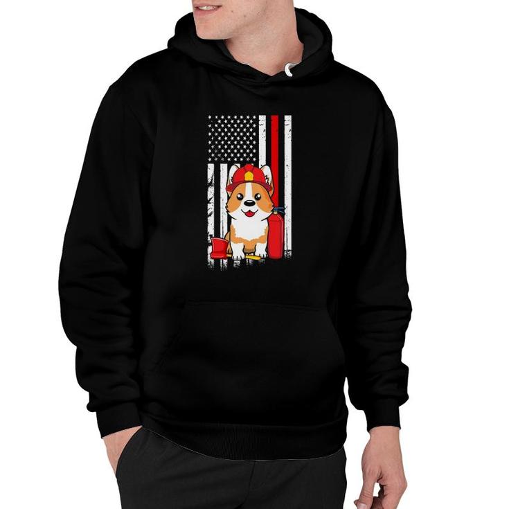 Corgi Dog Firefighter American Flag Thin Red Line Patriot Hoodie | Mazezy