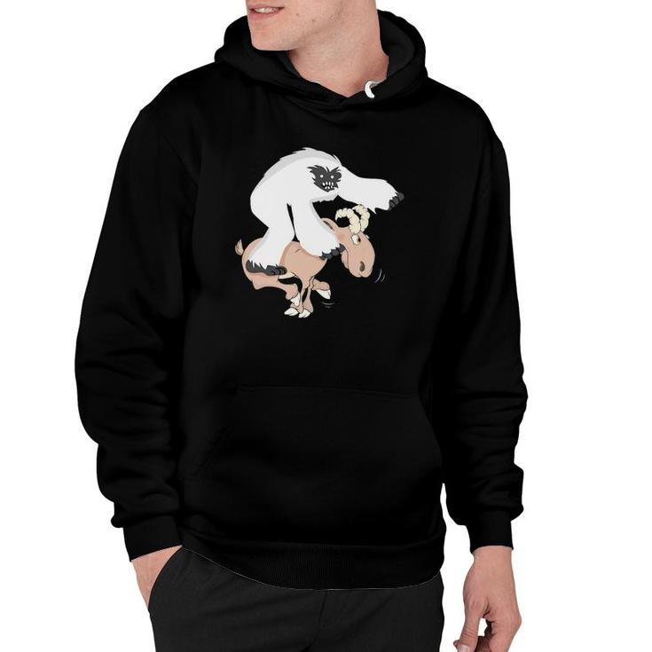 Funny Baby Yeti Riding Goat Bigfoot Play Junior Goat Hoodie | Mazezy