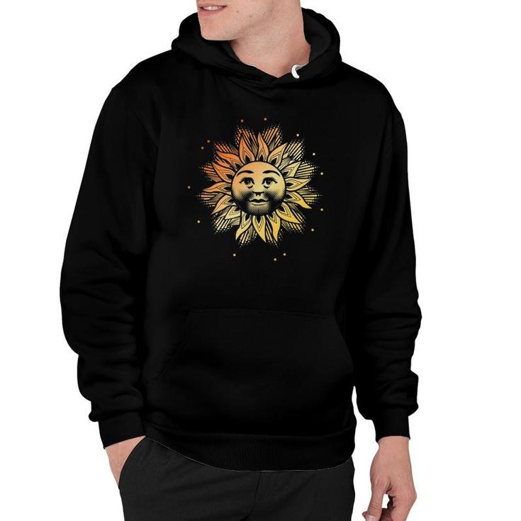 Happy Solstice Sun Face Solar Winter Sky December Rituals Hoodie | Mazezy
