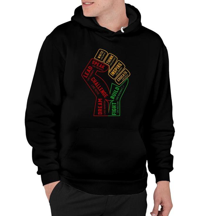 Inspiring Black Leaders Power Fist Hand Black History Month Hoodie | Mazezy
