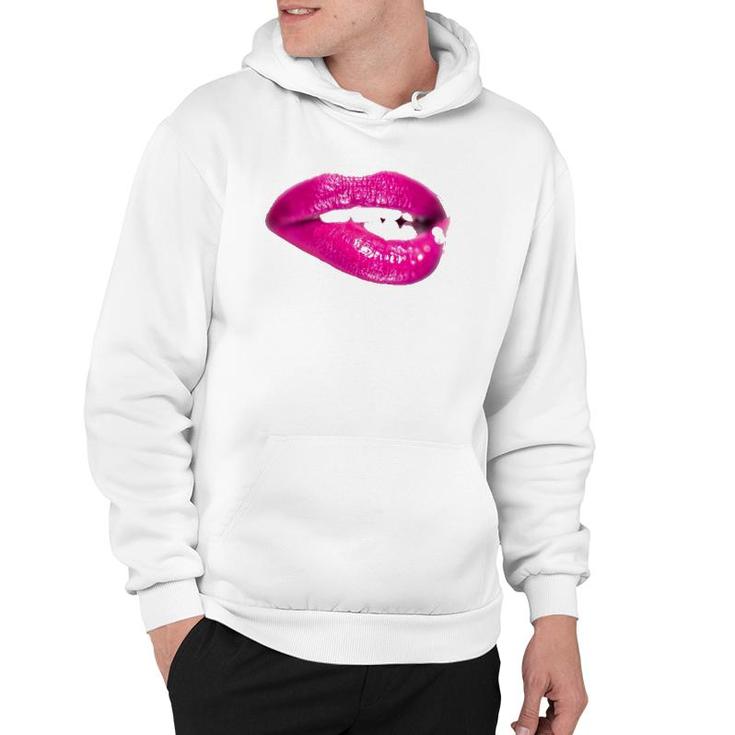 African American Lips Biting Bottom Lip With Lipstick Hoodie | Mazezy