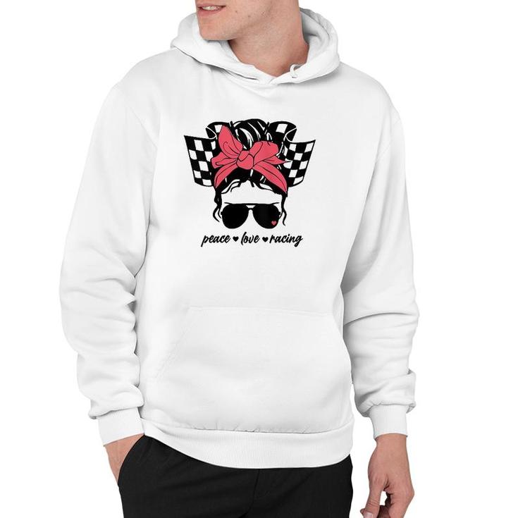 Dirt Track Racing Race Car Checkered Flag Peace Love Racing Hoodie | Mazezy