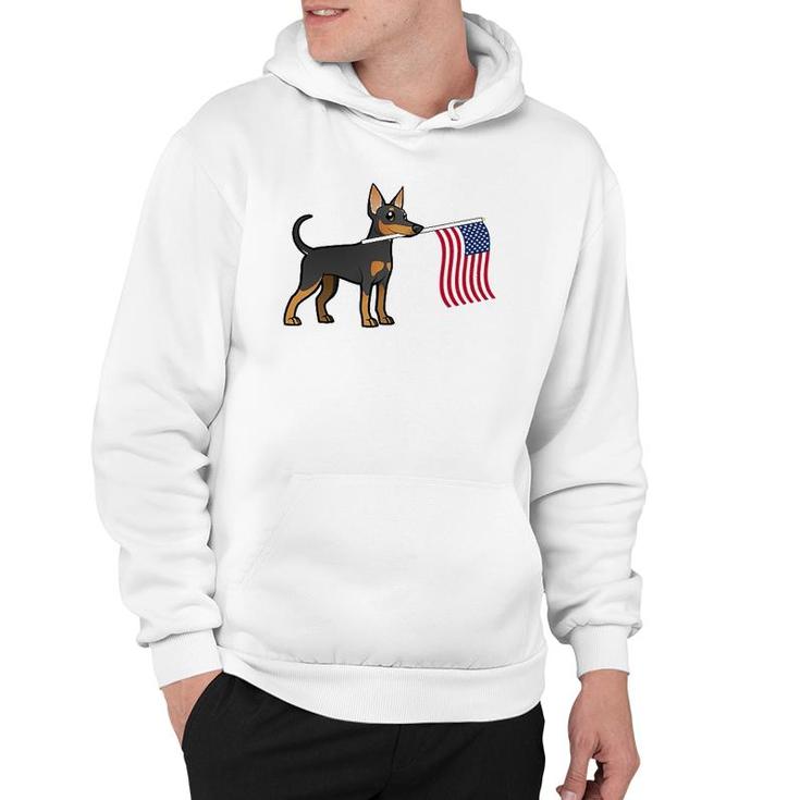 Min Pin Holding American Flag Min Pin Miniature Pinscher Hoodie | Mazezy