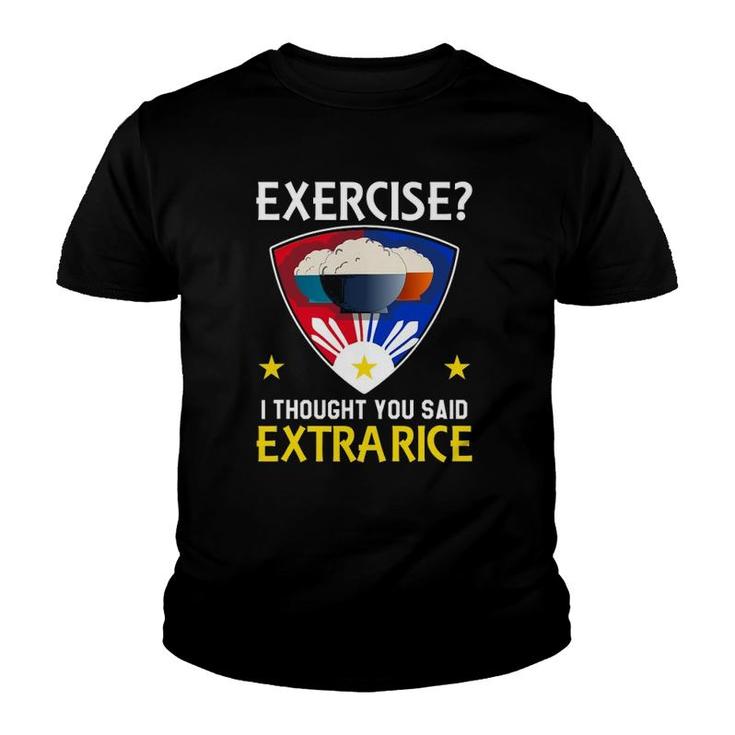 Filipino Food Extra Rice Exercise Philippine Funny Pinoy T-Shirt | Mazezy
