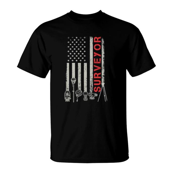 American Flag Land Surveyor Surveying Engineer T-Shirt | Mazezy