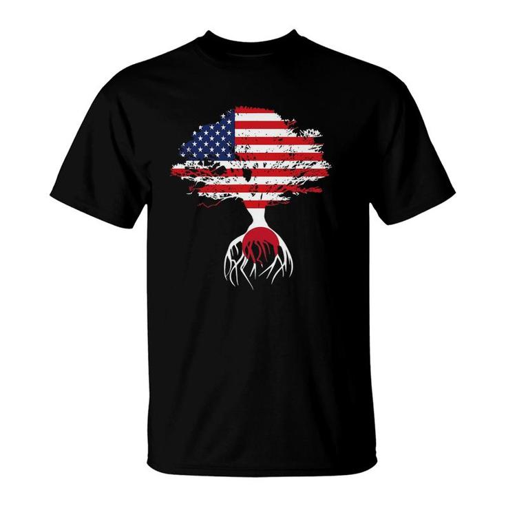American Flag Tree Japanese Roots T-Shirt | Mazezy