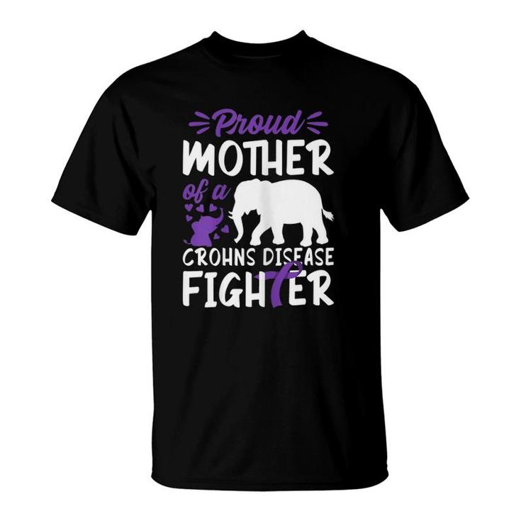 Brave I Mother I Crohn's Ibd Awareness Ribbon & Elephant T-Shirt | Mazezy
