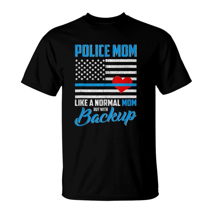 Cop Mom Proud Mother Police Officer Mom Tee Blue Line Flag T-Shirt | Mazezy