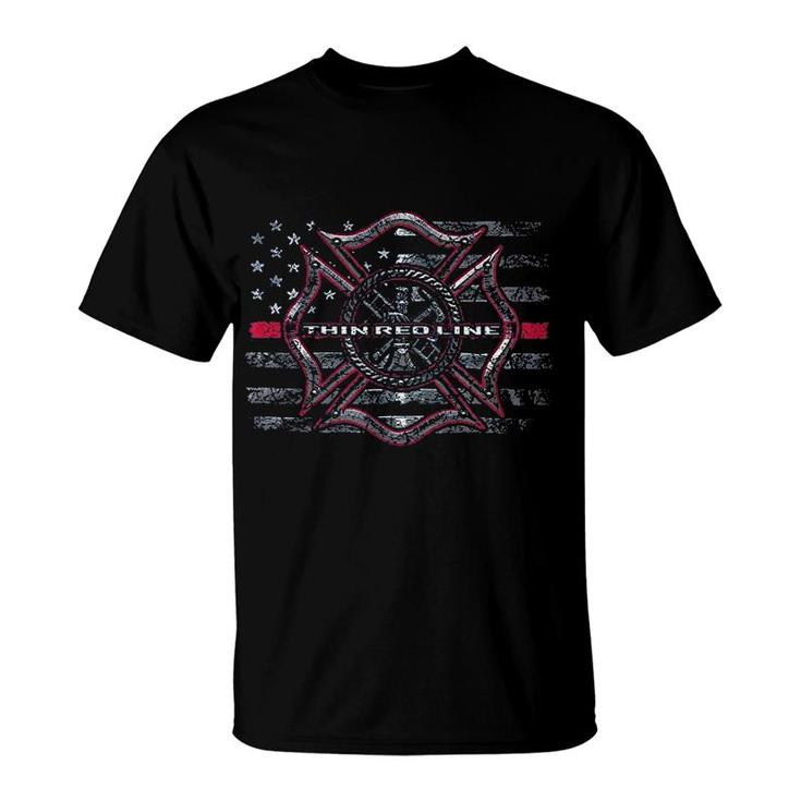 Fire Fighter Thin Red Line T-Shirt | Mazezy
