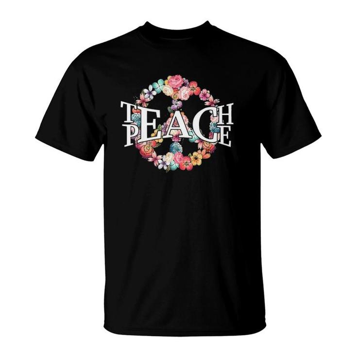 Hippie Teach Peace Flower T-Shirt | Mazezy