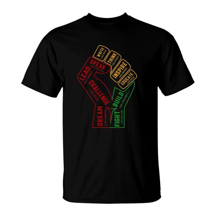 Inspiring Black Leaders Power Fist Hand Black History Month T-Shirt ...