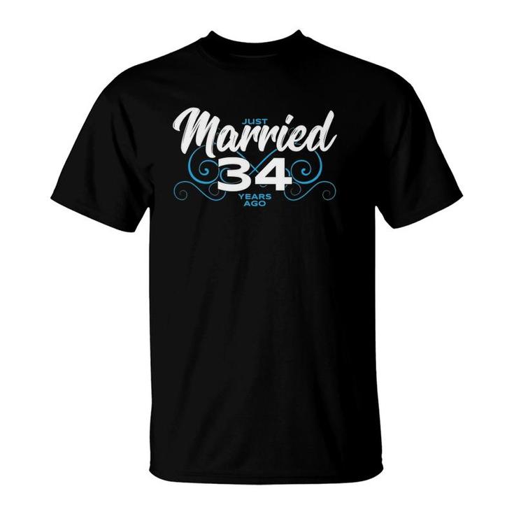 Just Married 34 Years Ago - 34Th Wedding Anniversary T-Shirt | Mazezy
