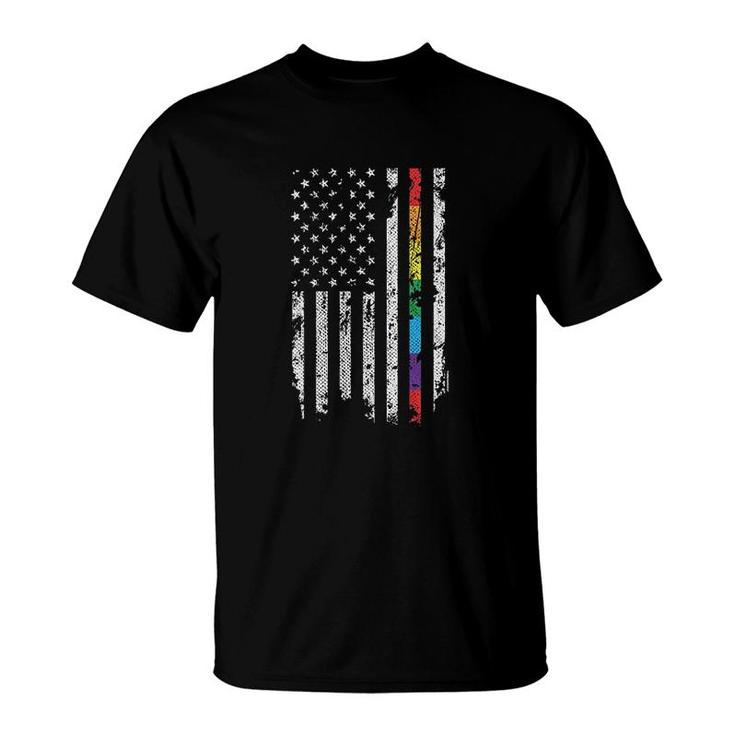 Pride Rainbow American Flag T-Shirt | Mazezy