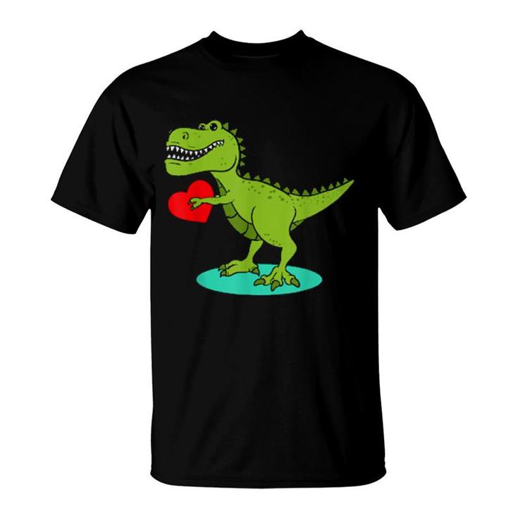 Trex Dino Dinosaur Heart Valentine's Day T-Shirt | Mazezy