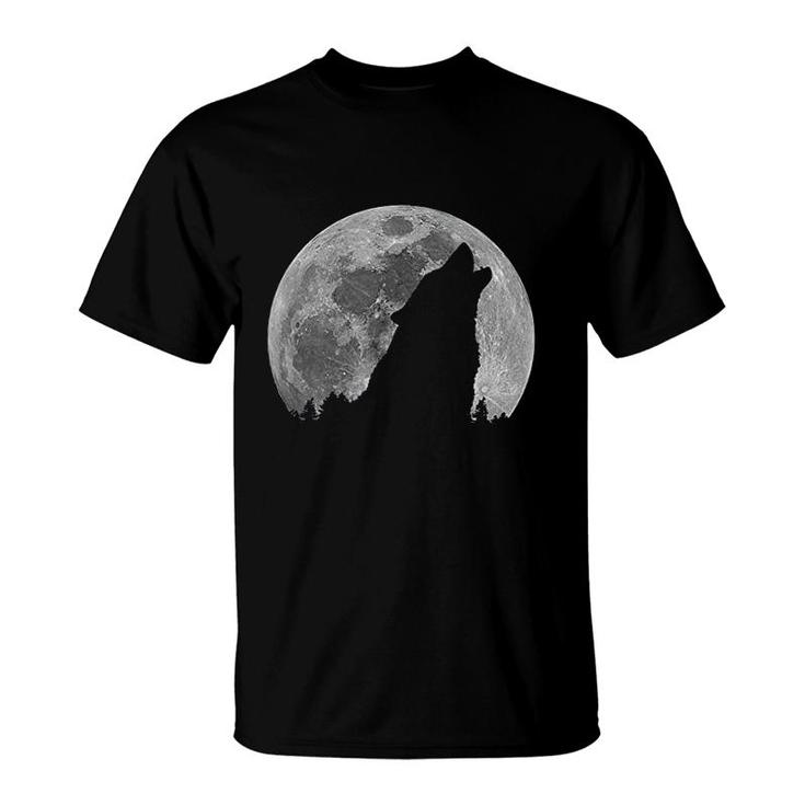 Wolf Howling At The Full Moon T-Shirt | Mazezy