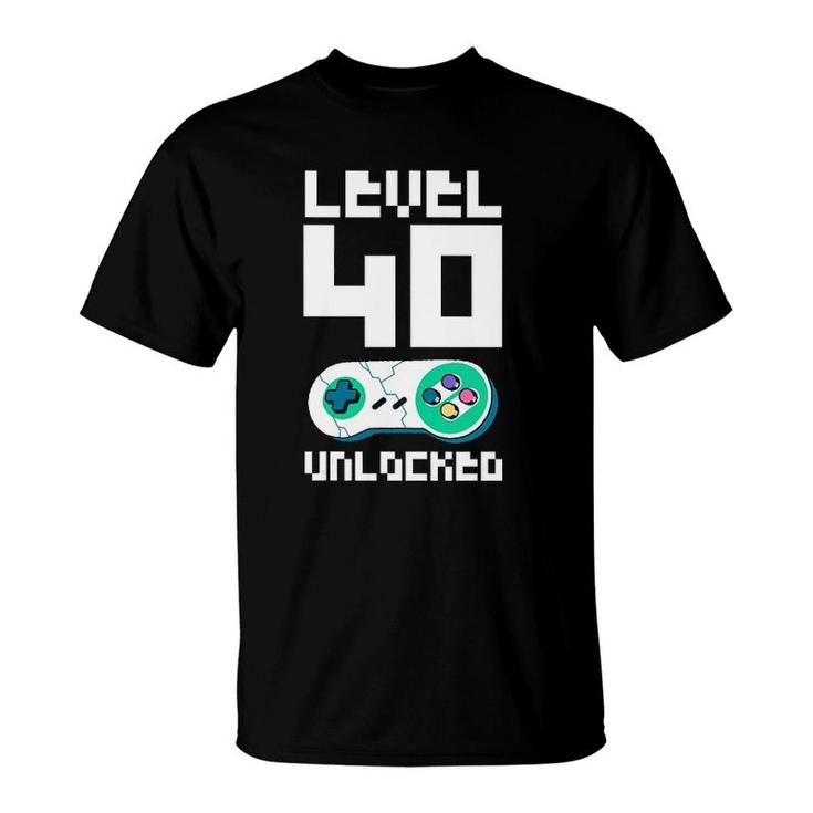 Womens Level 40 Unlocked 40Th Birthday Of A 40 Years Old Gamer T-Shirt ...
