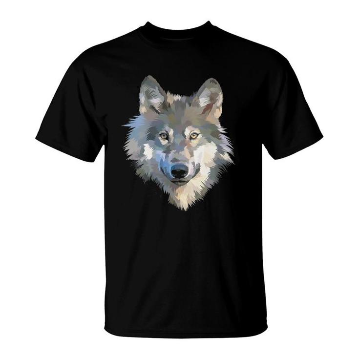 Womens Realistic White Wolf Realistic Animal Print With Colors T-Shirt ...