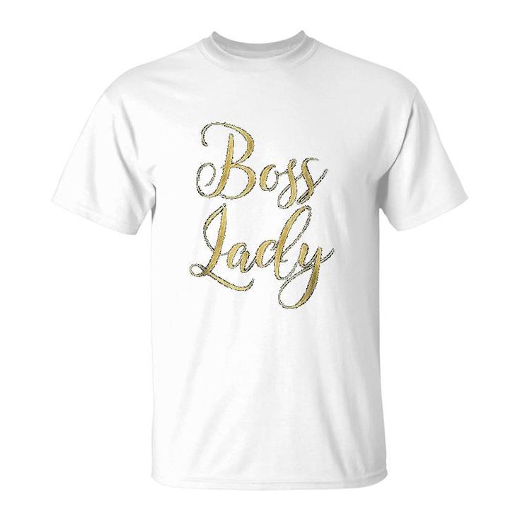 Boss Lady Gold Typography T-Shirt | Mazezy