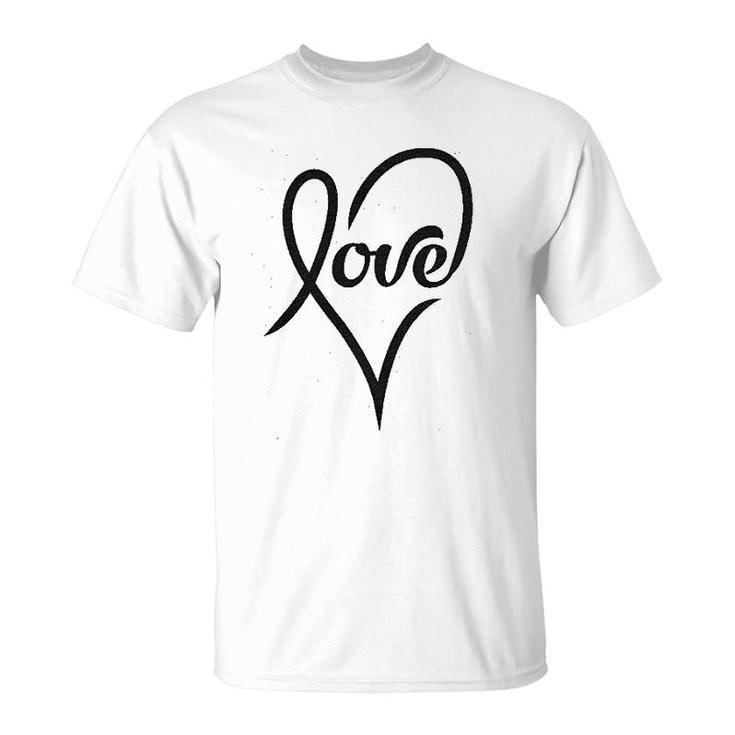 Love Cursive Heart Design Cute T-Shirt | Mazezy