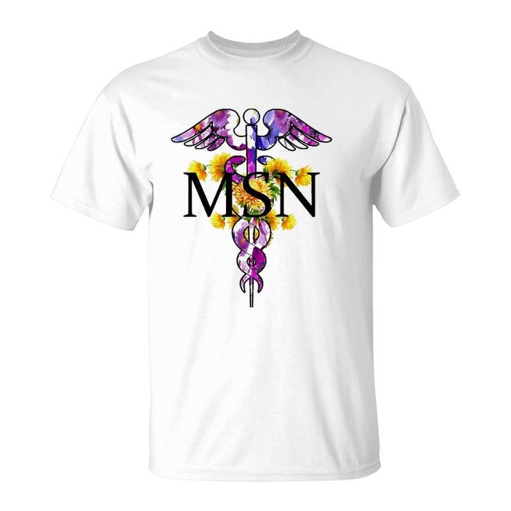 Msn Masters Of Science In Nursing Caduceus With Flowers Gift T-Shirt ...