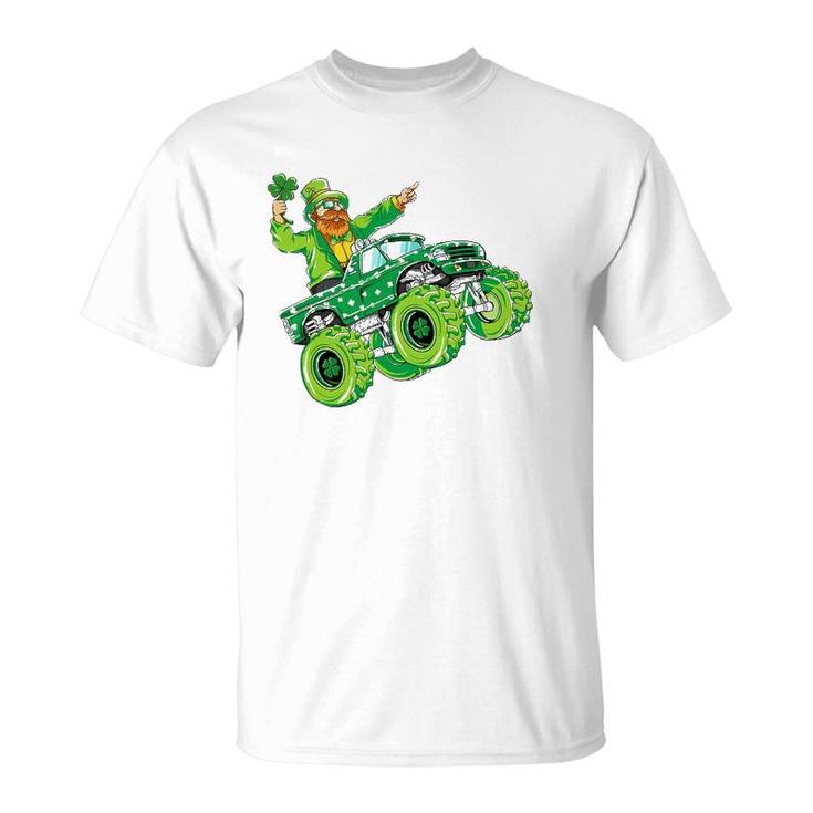 St Patrick's Day Leprechaun Monster Truck Lucky Shamrock Boys T-Shirt | Mazezy