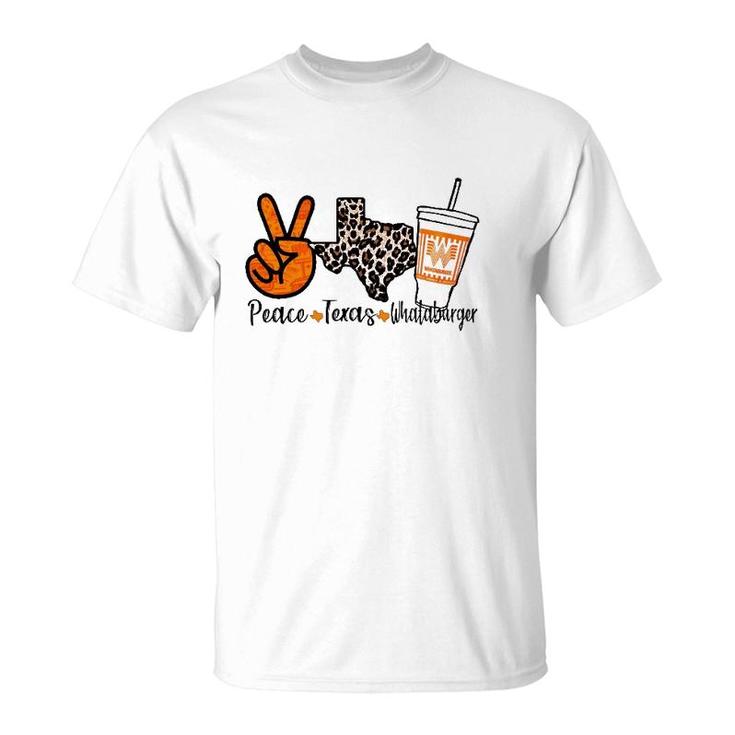 Texas Peace Whataburger Cup Leopard Map Sign Hand T-Shirt | Mazezy