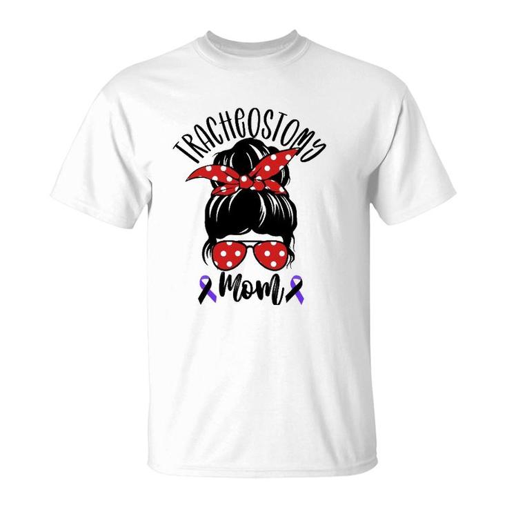 Tracheostomy Awareness Trach Mom Messy Bun T-Shirt | Mazezy