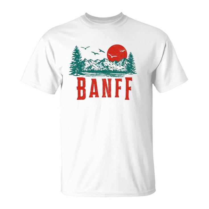 Vintage Banff National Park Mountains Scene Retro Graphic T-Shirt | Mazezy